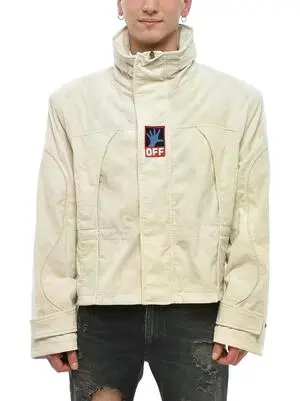 Off-White Off-White Hands Off Embroidered Ribbed Velour Jacket Neutrals