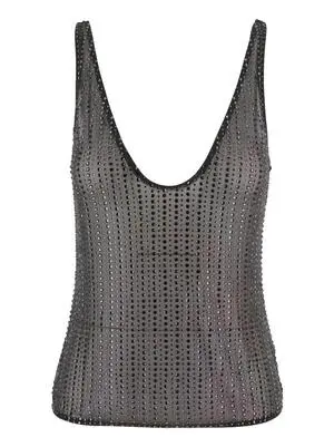 VENUJA Crystal Embellished Mesh Top - Neutrals