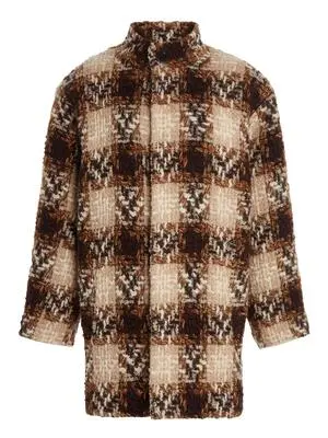 Saint Laurent Tweed Wool-blend Checked Coat - Brown