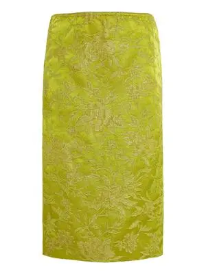 Saint Laurent Floral Brocade Midi Skirt - Green