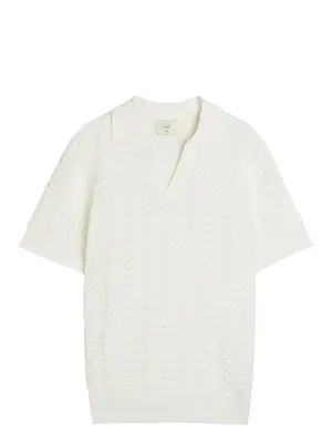 CHE Ripple Textured Fine-knit Polo Shirt - White