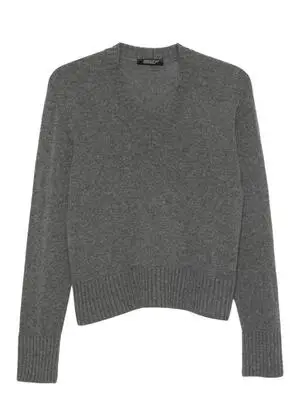 ARAGONA V-neck Ribbed Trim Sweater - Grey
