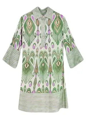 BYE FIRENZE Ikat-print Button-down Mini Dress - Green