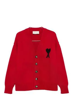 AMI Paris De Coeur Monogram Cardigan - Red
