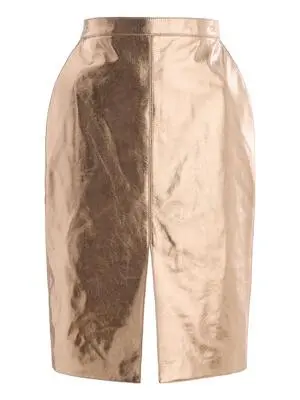 Saint Laurent Leather Midi Skirt - Metallic
