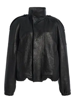 Saint Laurent Collared Leather Jacket - Black