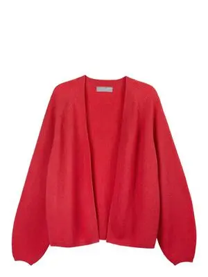 COVE Ribbed Balloon Sleeve Cardigan - Red