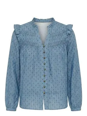 YUMI Cotton Textured Spot Shirt With Lace Detail - Blue