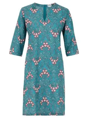 ANTRA DESIGNS Printed V-neck Tunic Dress - Blue