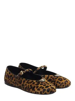 Prada Leopard-print Calf Hair Mary Jane Flats - Brown