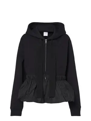 PATOU Peplum Cotton Zip-up Hoodie With Drawstring Hood - Black