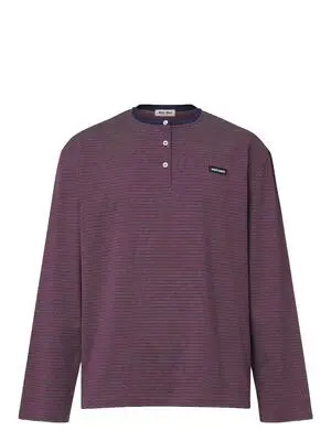 Miu Miu Striped Cotton Jersey Henley Shirt - Multicoloured