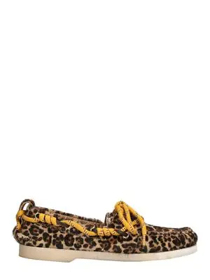 GOLDEN GOOSE Pony Hair Leopard Print Boat Shoes - Brown