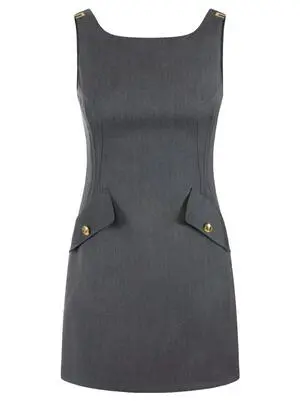 Elisabetta Franchi Mini Dress In Cool Wool Fabric With Logo Details - Grey