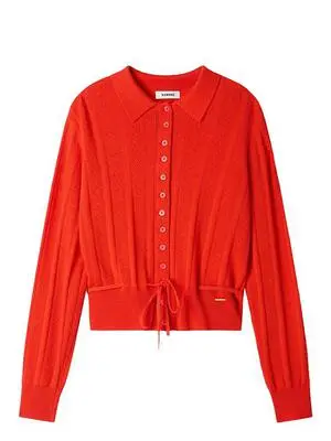 Sandro Pointelle-knit Wool-blend Tie-waist Cardigan - Red