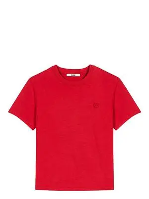 Maje Embroidered Cotton Jersey T-shirt - Red