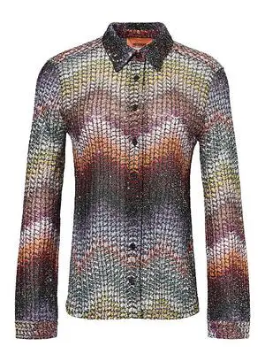 Missoni Long-sleeve Metallic-knit Shirt - Multi Dark