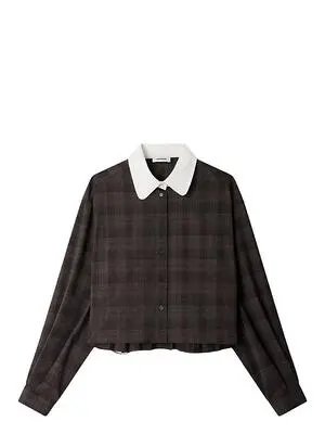 Sandro Checked Woven Shirt With Contrast Collar - Dark Grey