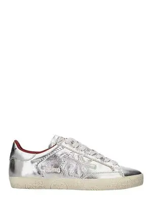 Premiata Steven Metallic Leather Sneakers - Silver
