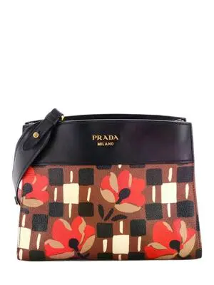 Prada Bibliotheque Shoulder Bag Printed Leather Small Crossbody Bag - Brown