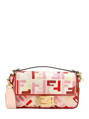 Fendi Fendi Baguette NM Bag Zucca Embroidered Canvas Medium Shoulder Bag Brown