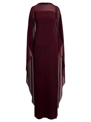 Ralph Lauren Georgette Maxi Gown With Cape Overlay - Red