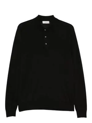 FERRANTE Long-sleeve Buttoned Polo Shirt - Black