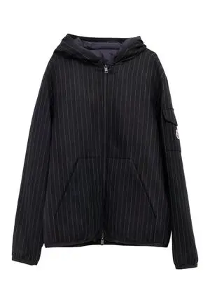 Moncler Reversible Pinstripe Hooded Down Jacket - Blue
