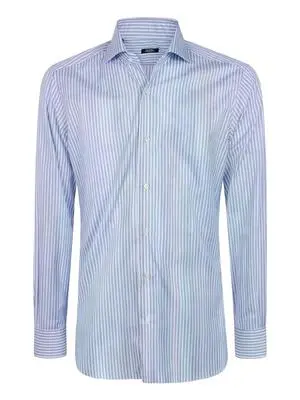 BARBA NAPOLI Vertical-stripe Long-sleeve Cotton Shirt - Blue