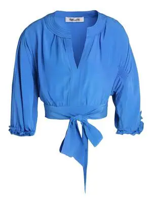 Diane Von Furstenberg Lucie Tie-waist Pleated-collar Blouse - Blue
