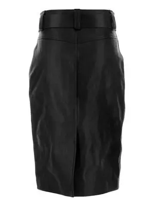 Saint Laurent Belted Leather Pencil Skirt - Black