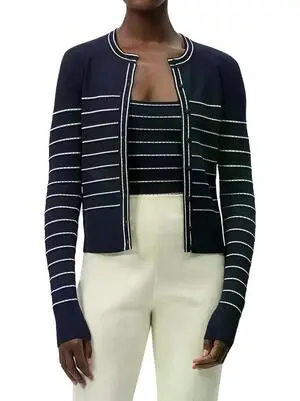 Adam Lippes Faye Horizontal Stripe Cardigan - Blue
