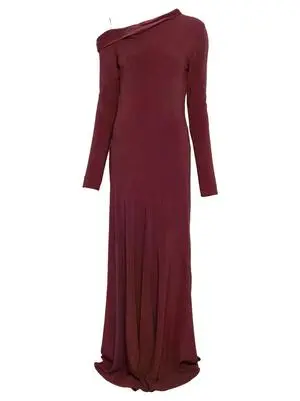 Alberta Ferretti Asymmetric Neck Long Sleeve Maxi Dress - Red