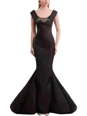 GEMY MAALOUF Embellished Textured Mermaid Gown - Black