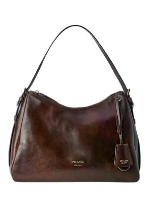 Prada Aimée Medium Leather Shoulder Bag - Brown
