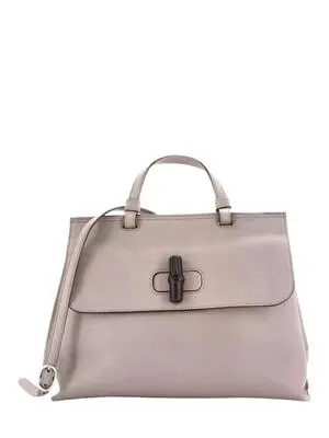 Gucci Bamboo Daily Top Handle Bag Leather Medium Satchel - Grey