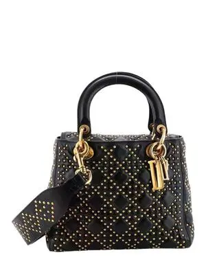 Dior Lambskin Cannage Studded Satchel - Black