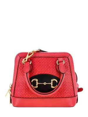 Gucci Horsebit 1955 Top Handle Bag Raffia Mini Shoulder Bag - Red