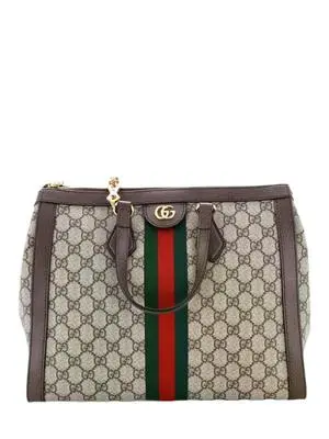 Gucci Ophidia Top Handle Gg Coated Canvas Medium Tote Bag - Brown
