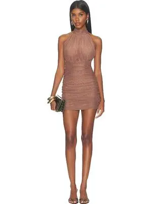 SEROYA Yoko Mesh Halterneck Dress - Brown