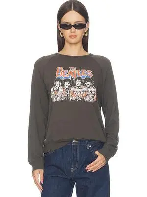Junk Food The Beatles Raglan Crew Fleece Sweatshirt - Black