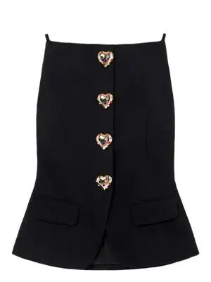 SELF-PORTRAIT Wool Crepe Peplum Top With Heart Buttons - Black