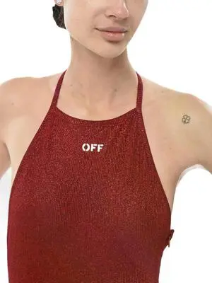 Off-White Halter-neck Logo-print Mini Dress - Red