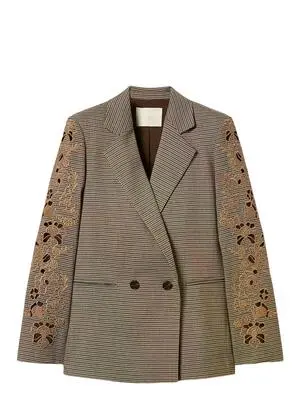 TWINSET Houndstooth Blazer With Floral Embroidery - Brown