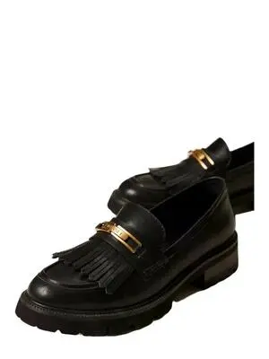 TWINSET Leather Loafers With Fringes - Black