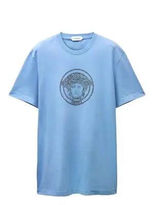 Versace Embroidered-logo Cotton-jersey Slim T-shirt - Blue