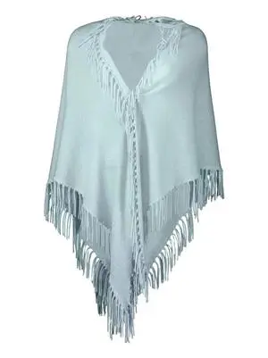 Minnie Rose Cashmere Fringe Shawl - Blue