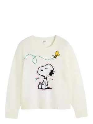 Chinti & Parker Snoopy Embroidered Crew Neck Sweater - Neutrals