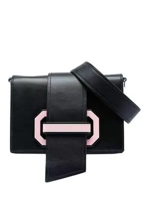 Prada City Calf Plex Ribbon Crossbody Bag - Black