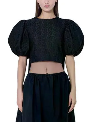 Cecilie Bahnsen Floral-jacquard Puff-sleeve Top - Black